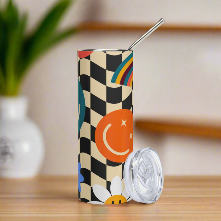 Smiley Face Checkerboard Stainless Steel Tumbler – jaecrece